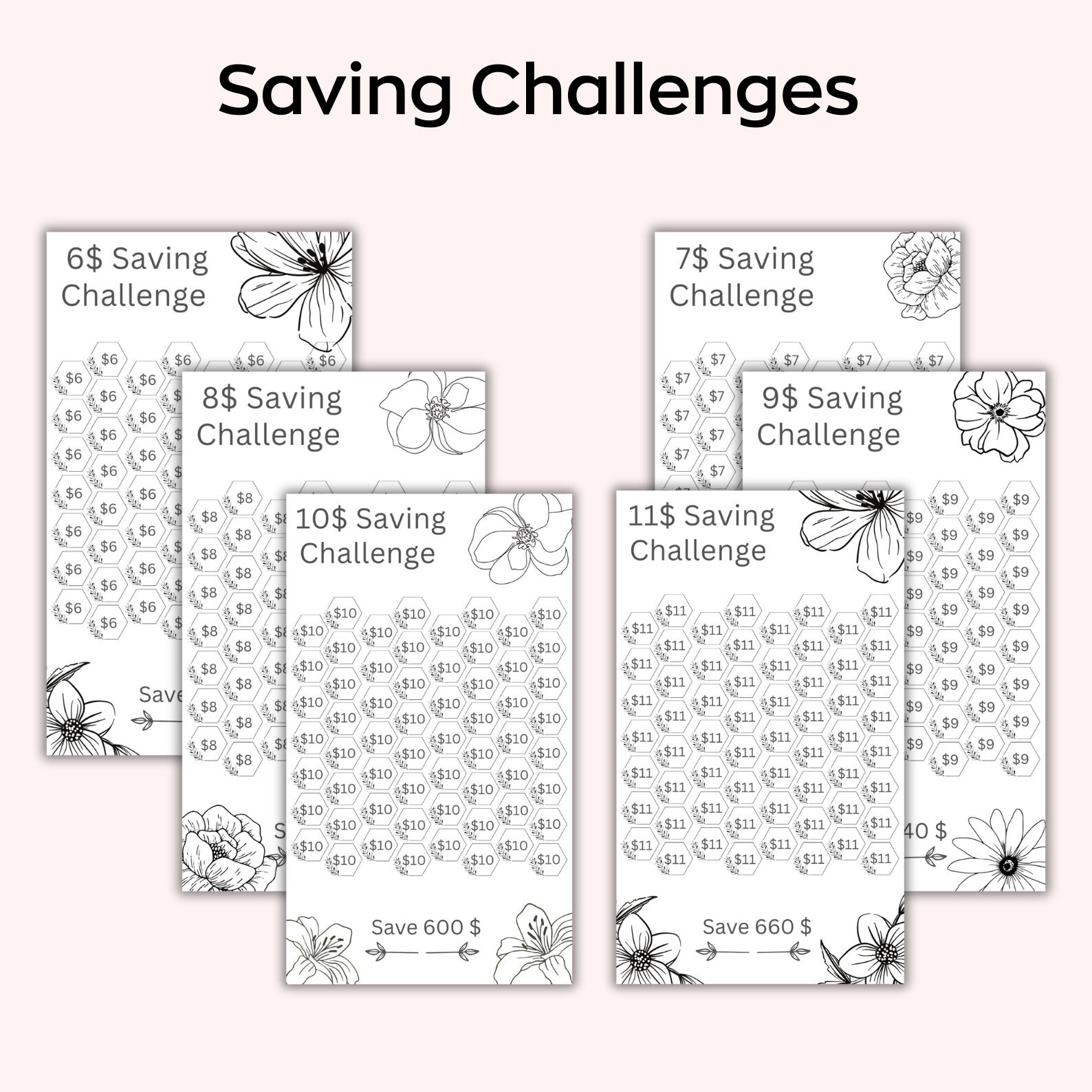 A6 Savings Challenge Printable, Floral Saving Tacker Mega Bundle, 1000 ...