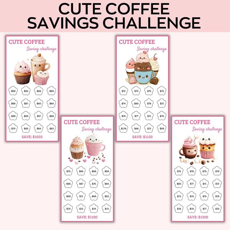 A6 Cute Coffee Savings Challenge Printable Bundle, Delicious Sweets ...