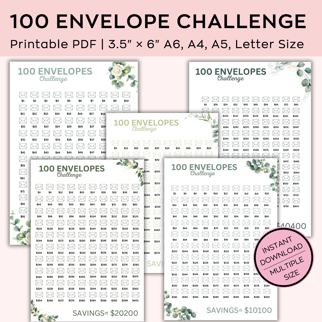 100 Envelope Saving Challenge,a6 Floral Saving Tracker,cash Envelopes ...