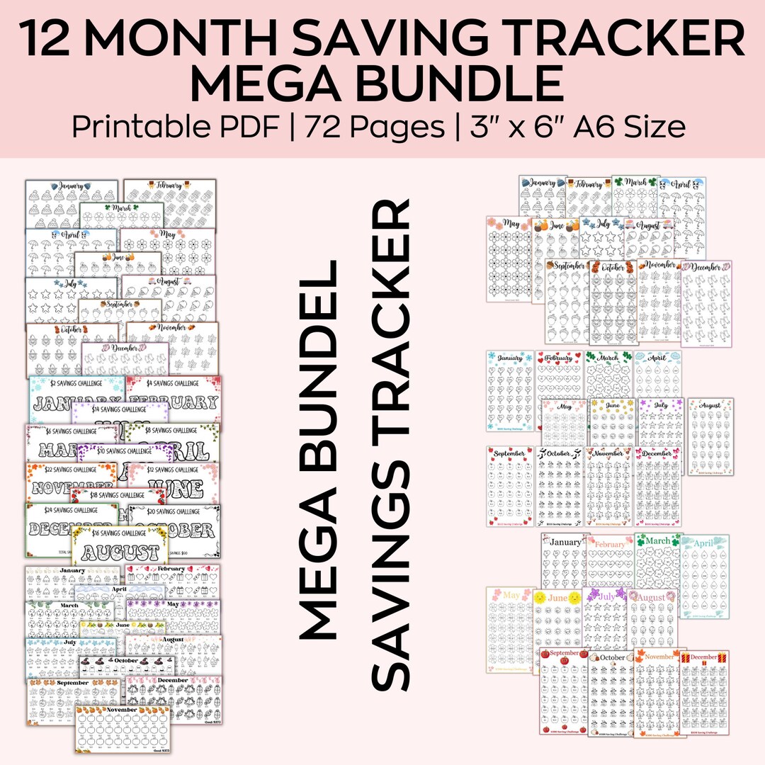 A6 Monthly Savings Challenge Printable Mega Bundle, Mini Savings ...