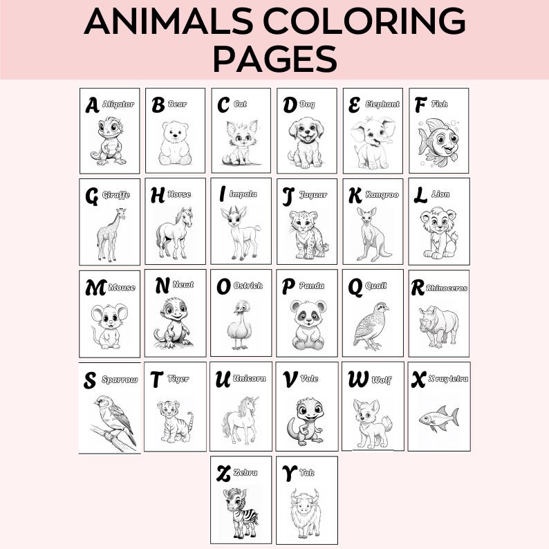 Animal Coloring Pages, 26 Alphabet Coloring Pages, Kindergarten ...