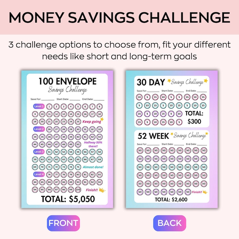 100 Envelope Savings Challenge, 5050 Money Savings Printable, Low ...