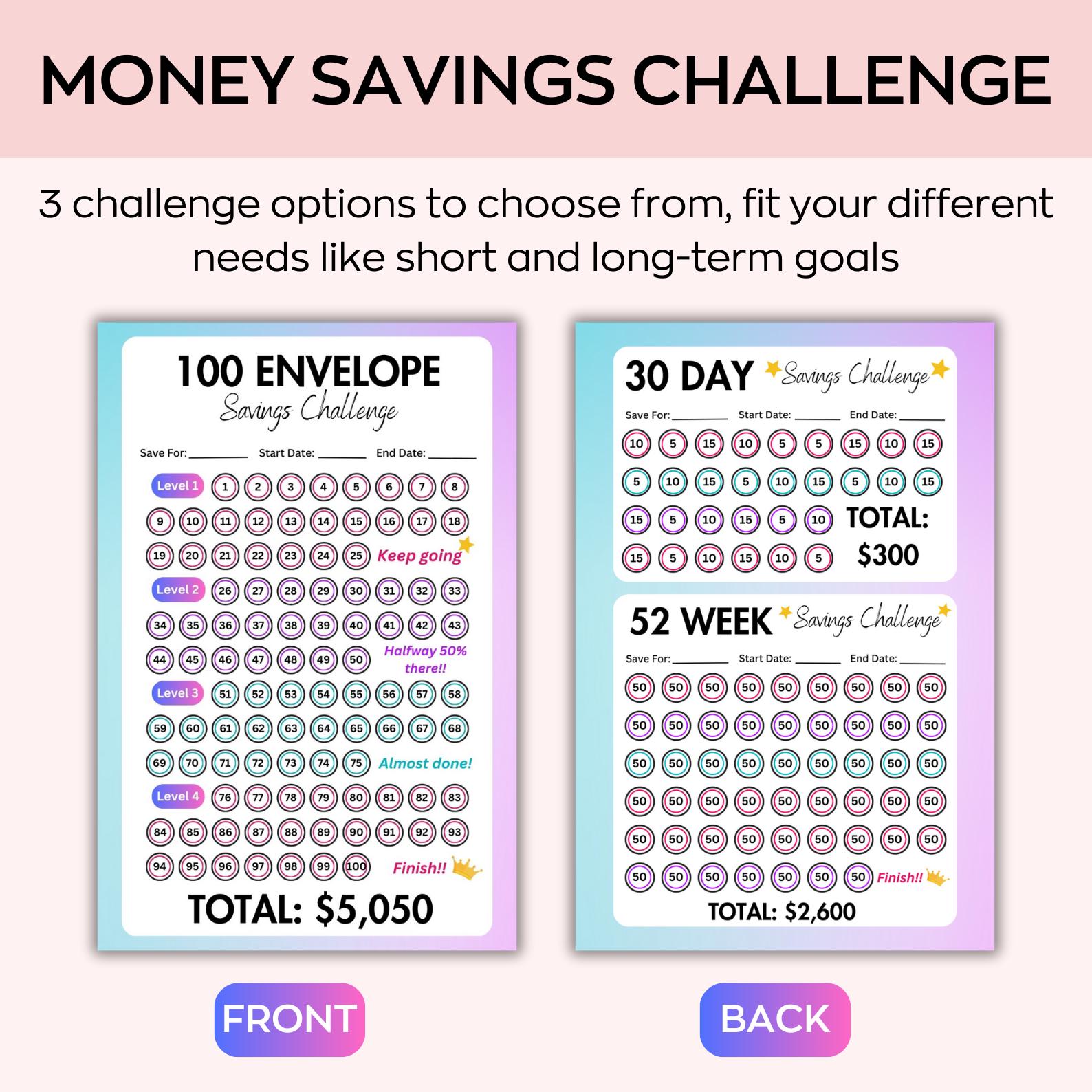 100 Envelope Savings Challenge, 5050 Money Savings Printable, Low ...