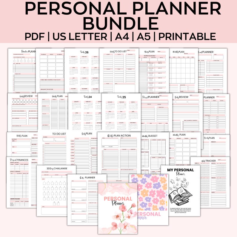 Personal Planner Bundle, Printable Planner, Daily Weekly Monthly ...