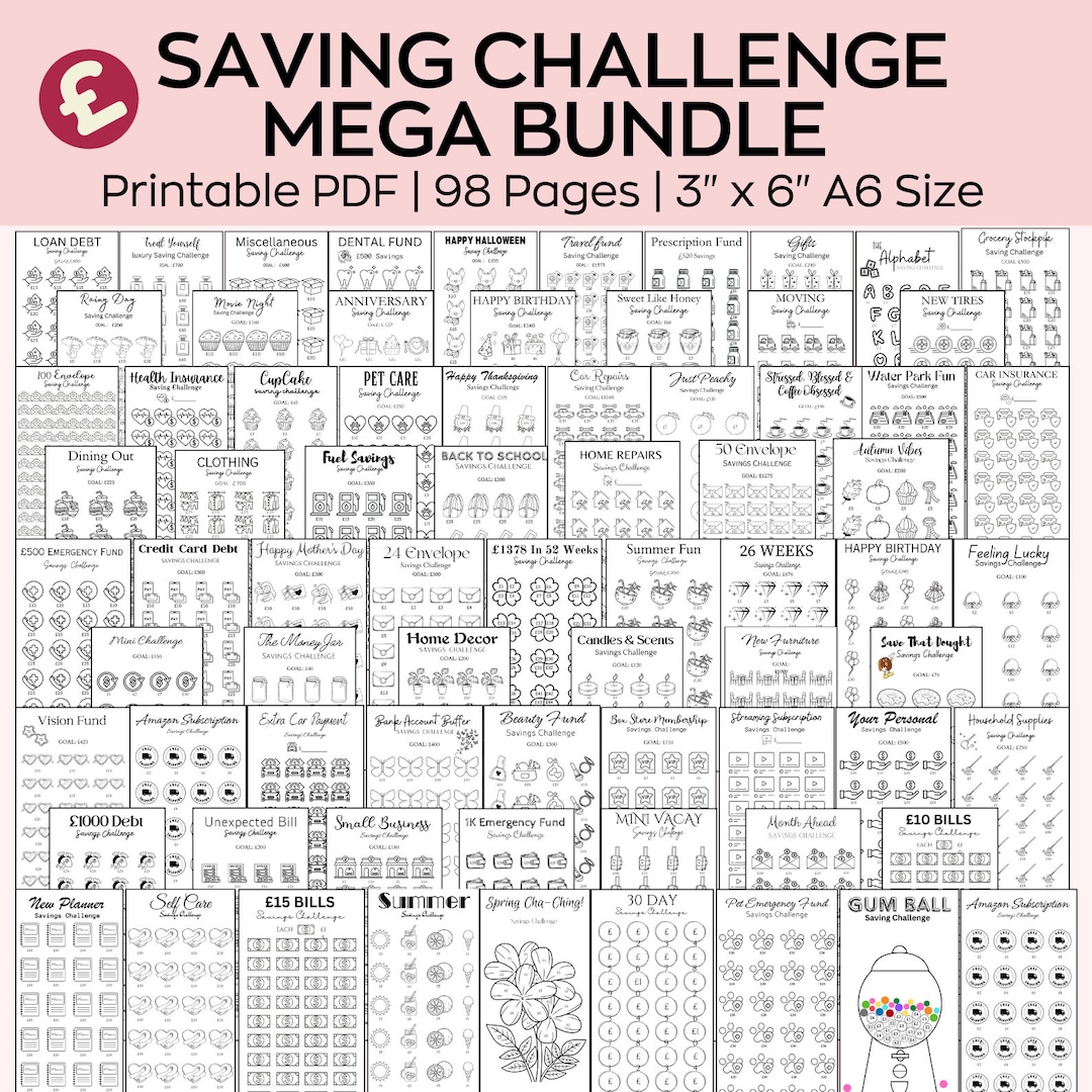 Money Savings Challenges Mega Bundle, A6 Pounds Saving Tracker ...