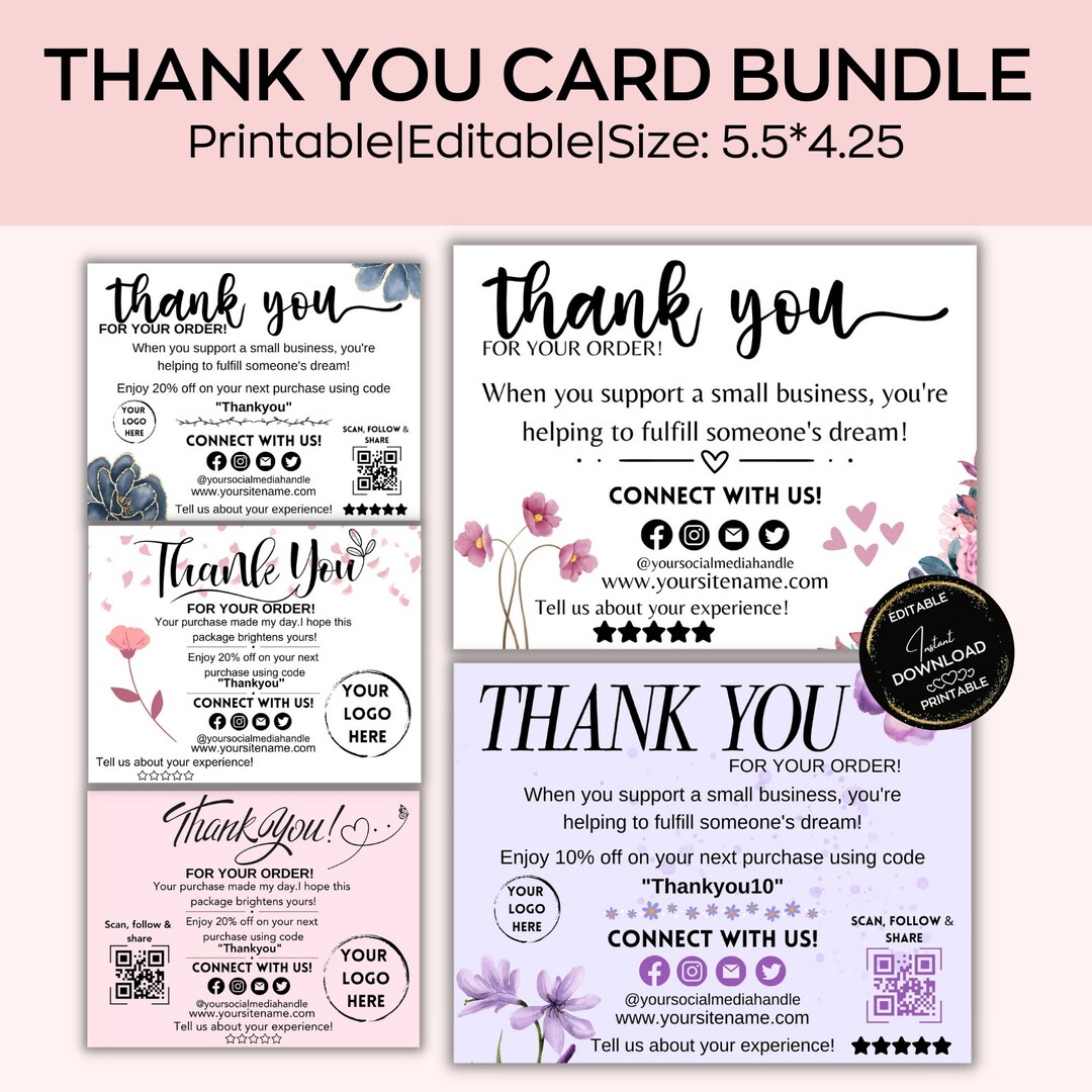 10 Small Business Thank You Card, Editable Busines Card,custom Package ...