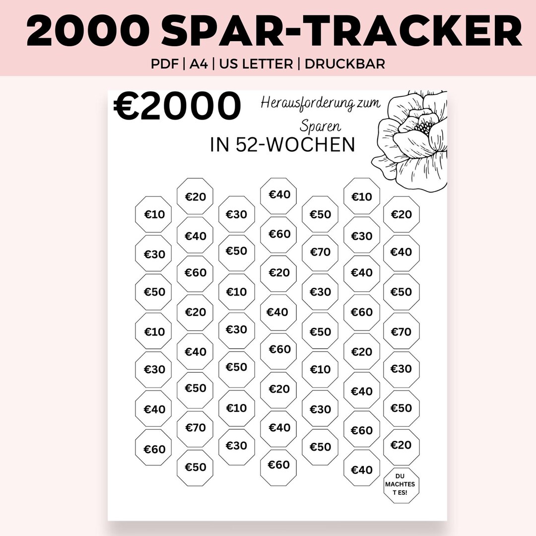 2000 Savings Challenge Printable, 2000 Savings Challenge, 52 Weeks ...