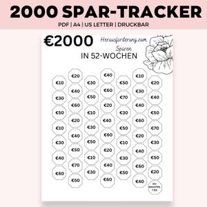 2000 Savings Challenge Printable, 2000 Savings Challenge, 52 Weeks ...