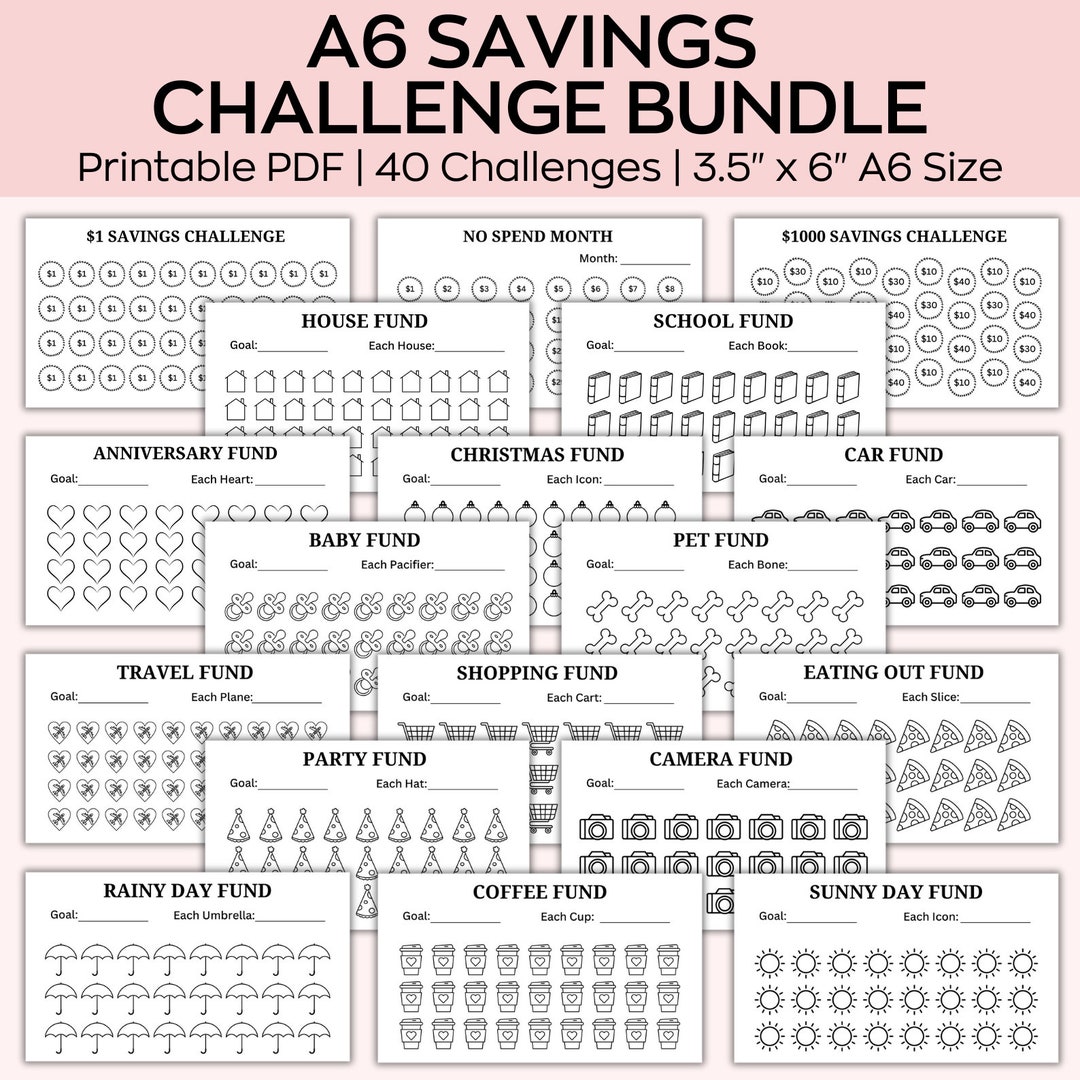 A6 Saving Challenges Mega Bundle, Funds Savings Tracker Printable, No ...