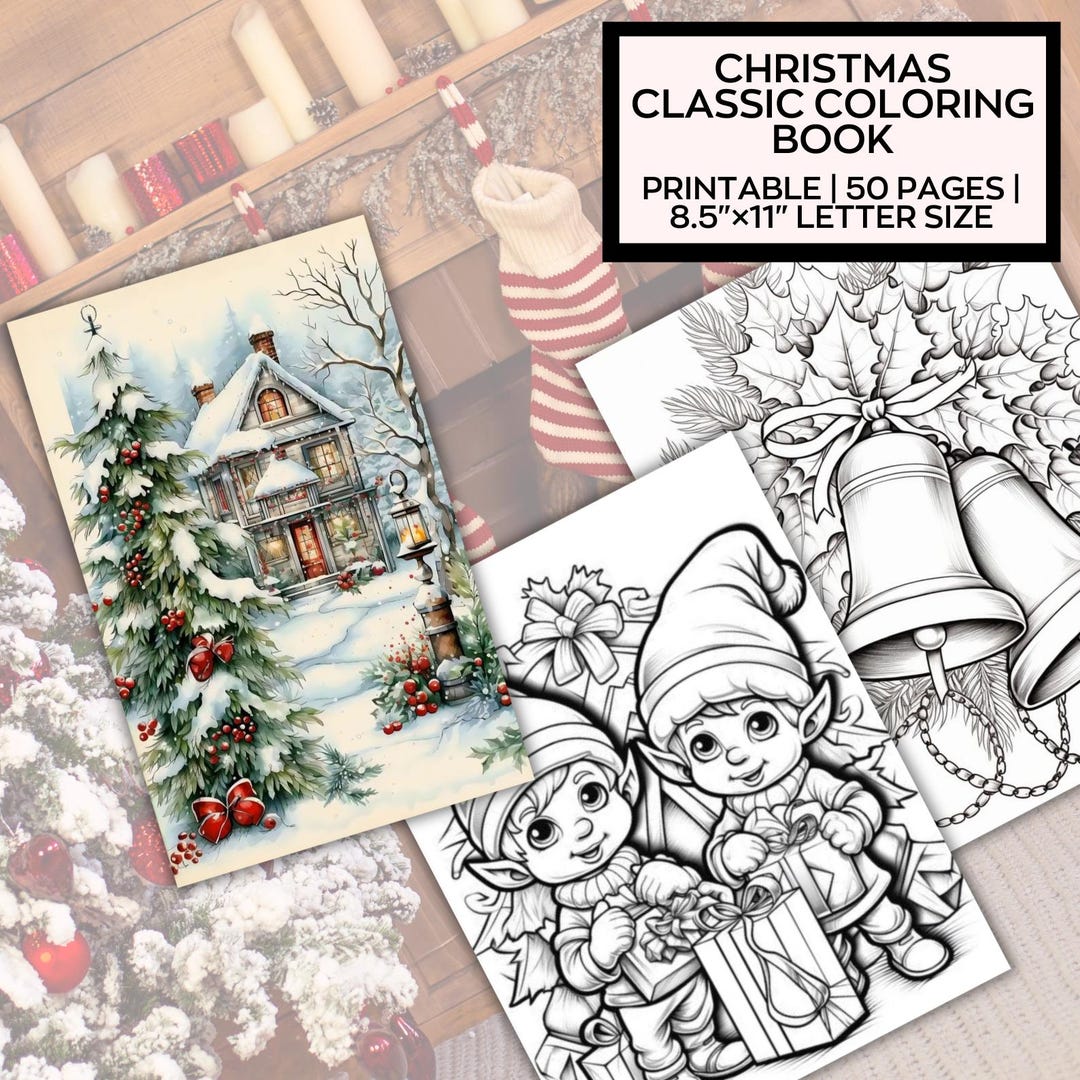50 Christmas Classic Coloring Pages, Adult and Kids Coloring Book ...