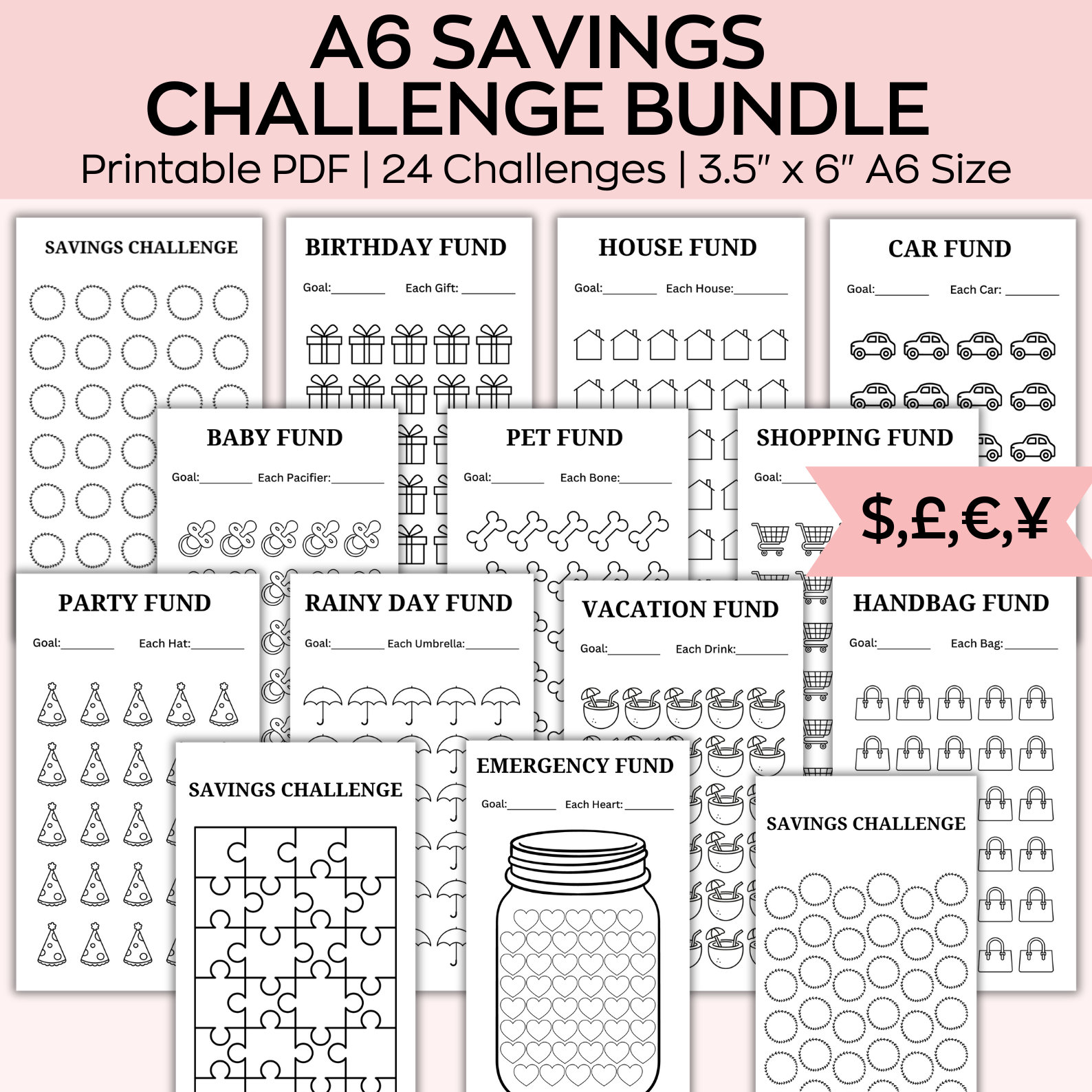 A6 Saving Challenges Mega Bundle, Customize Funds Savings Tracker ...