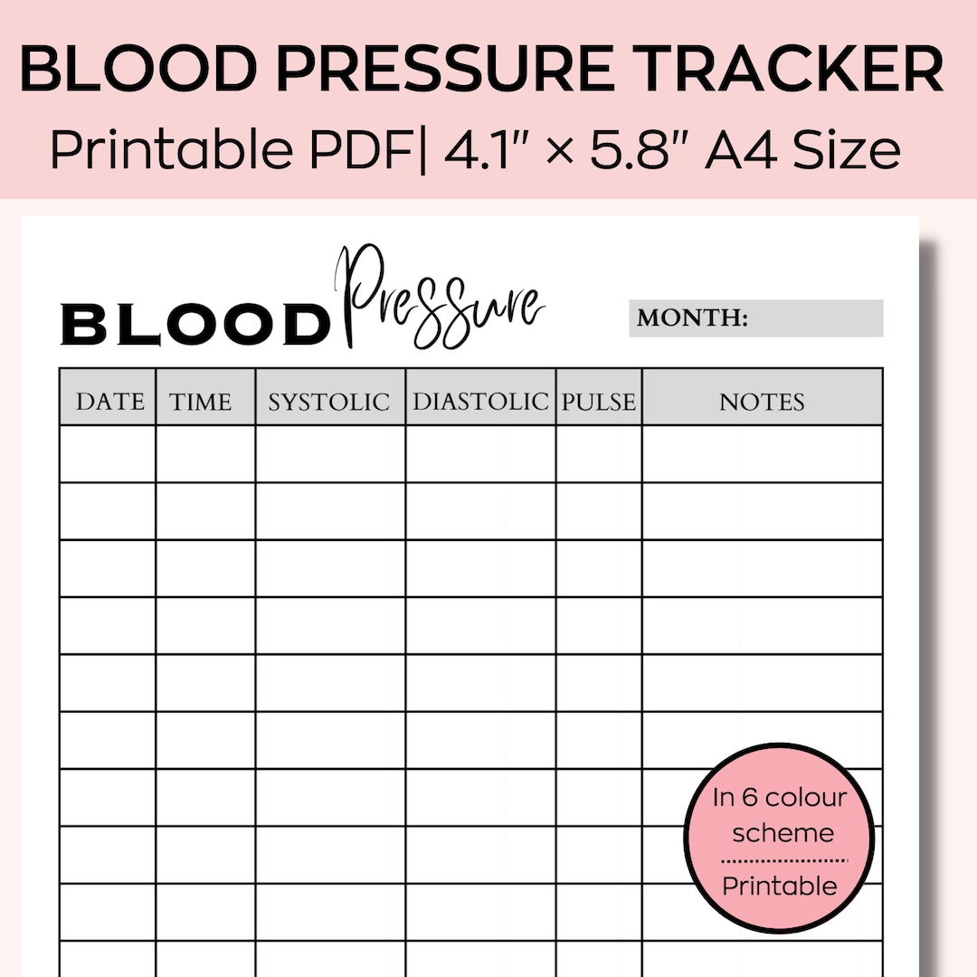 Blood Pressure Log Book Printable, High Blood Pressure Tracker ...