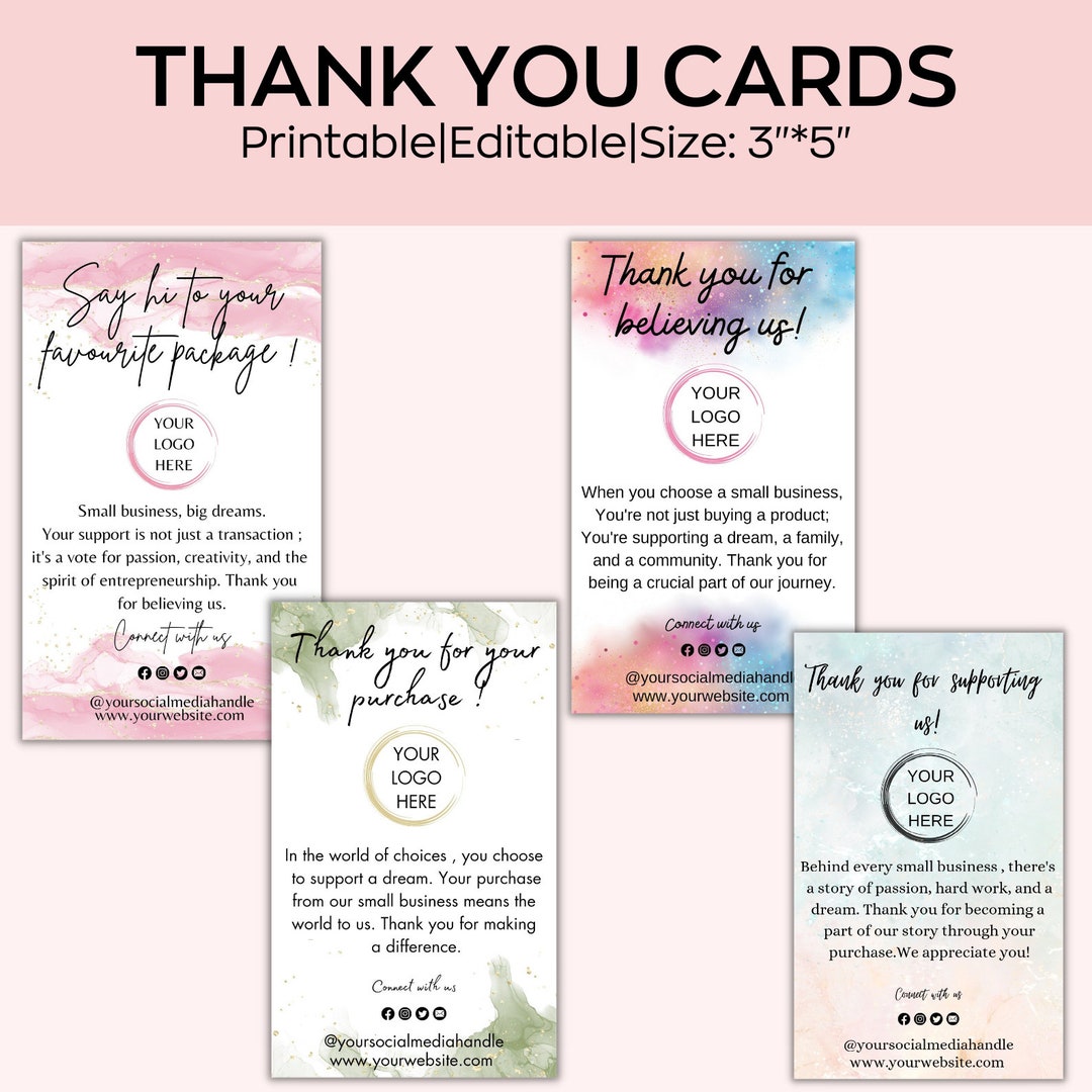 Small Business Thank You Card, Editable Small Business Card ...