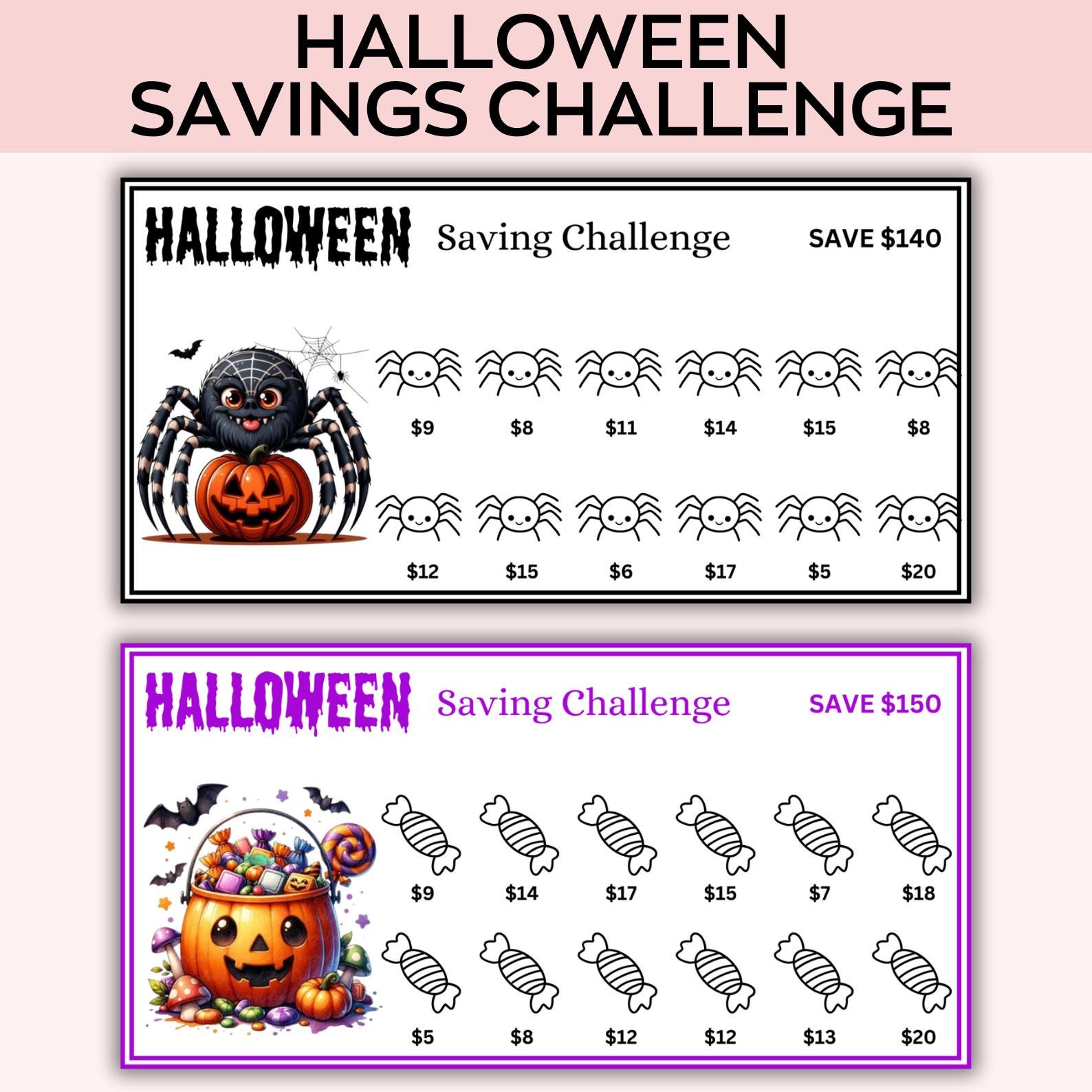Halloween Savings Challenge Printable Bundle, Spooky Saving Challenges ...
