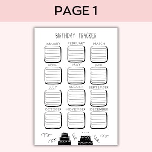 Birthday Tracker, A5 Journal Page Printable, Birthday Calendar ...