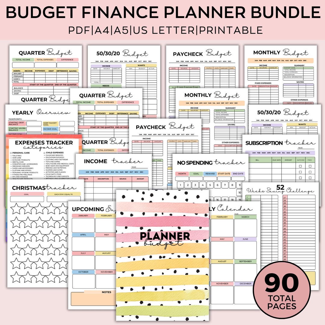 Rainbow Budget Finance Planner Bundle Printable, Digital Finance ...