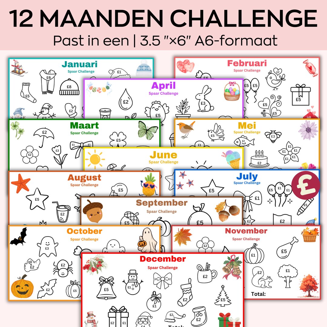 A6 Pounds Monthly Savings Challenge Printable in Pounds, Mini Savings ...