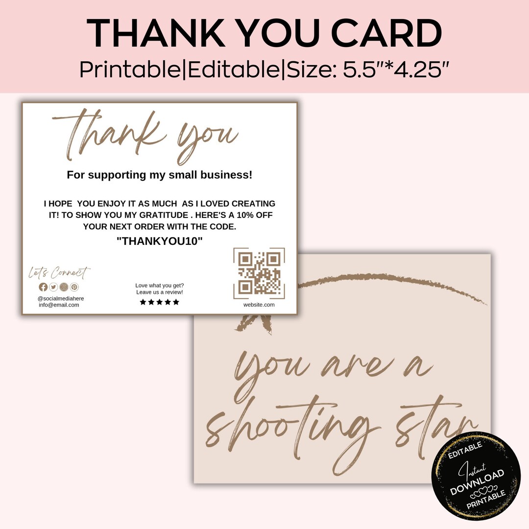 Small Business Thank You Cards,printable Customer Cards,custom Package ...