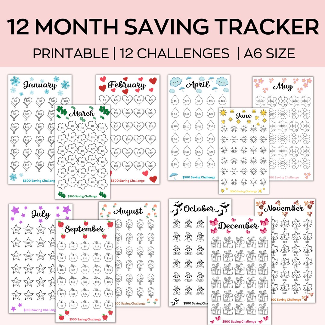 A6 Monthly Savings Challenge Printable, Mini Savings Challenge Bundle ...