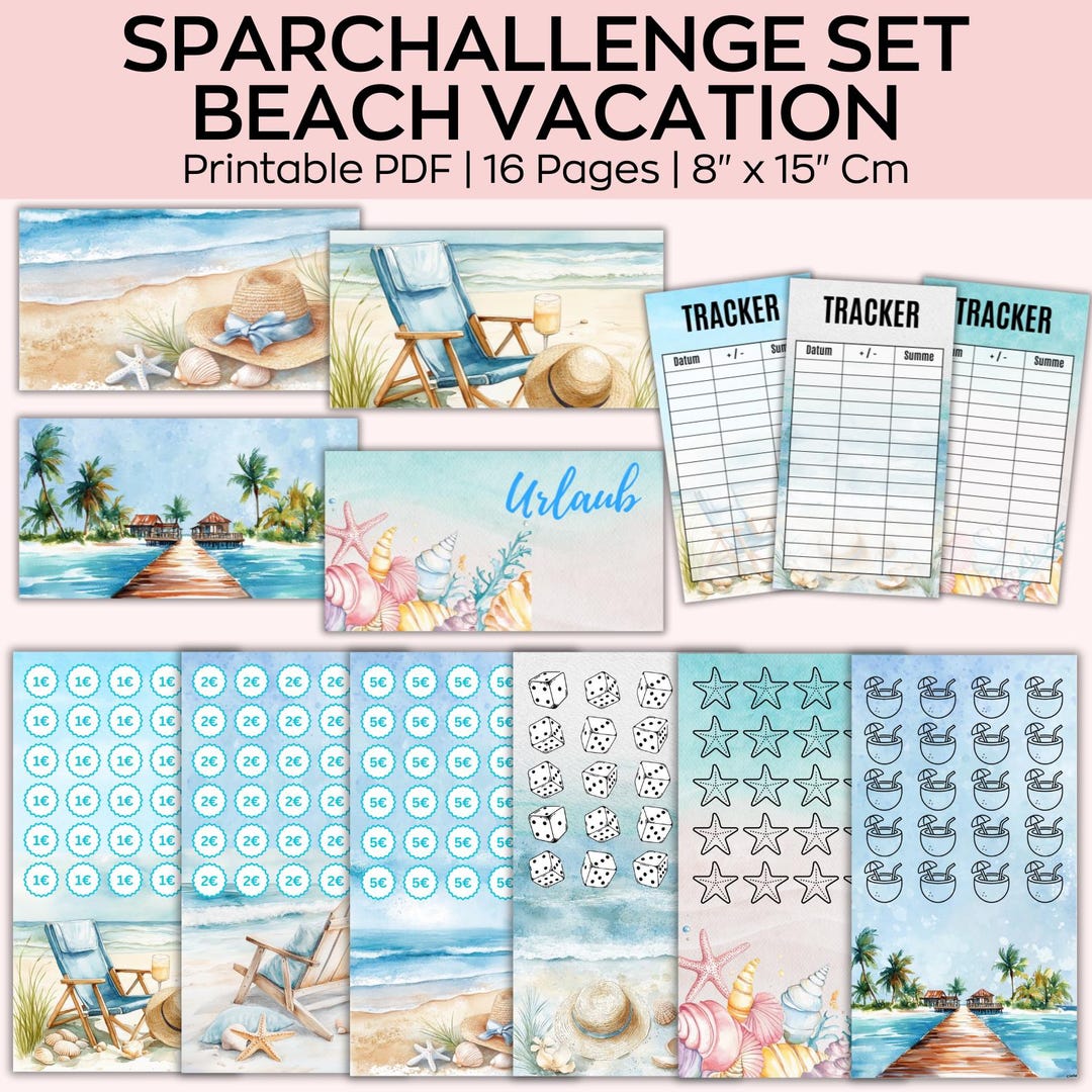 Savings Challenge Set Beach Vacation, Travel Vacation, Budgeting A6 ...