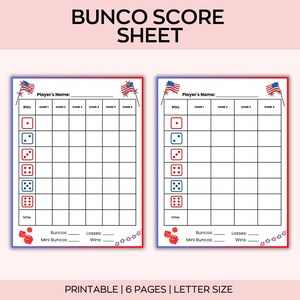 Patriotic Bunco Printable Bundle, Score Cards, Tally and Table Cards ...