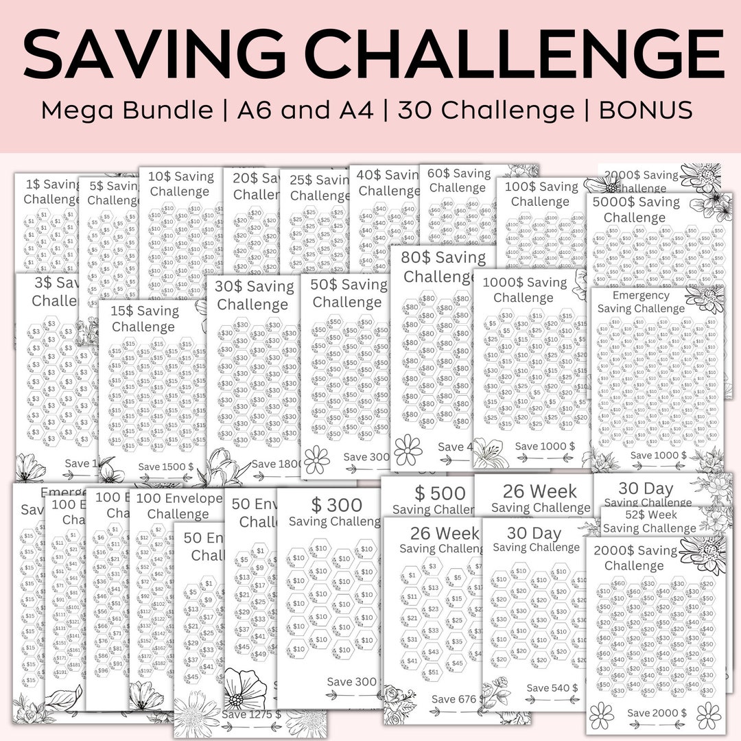 A6 Savings Challenge Printable, Savings Challenge Bundle, 1000 Savings ...