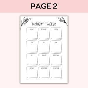Birthday Tracker, A5 Journal Page Printable, Birthday Calendar ...