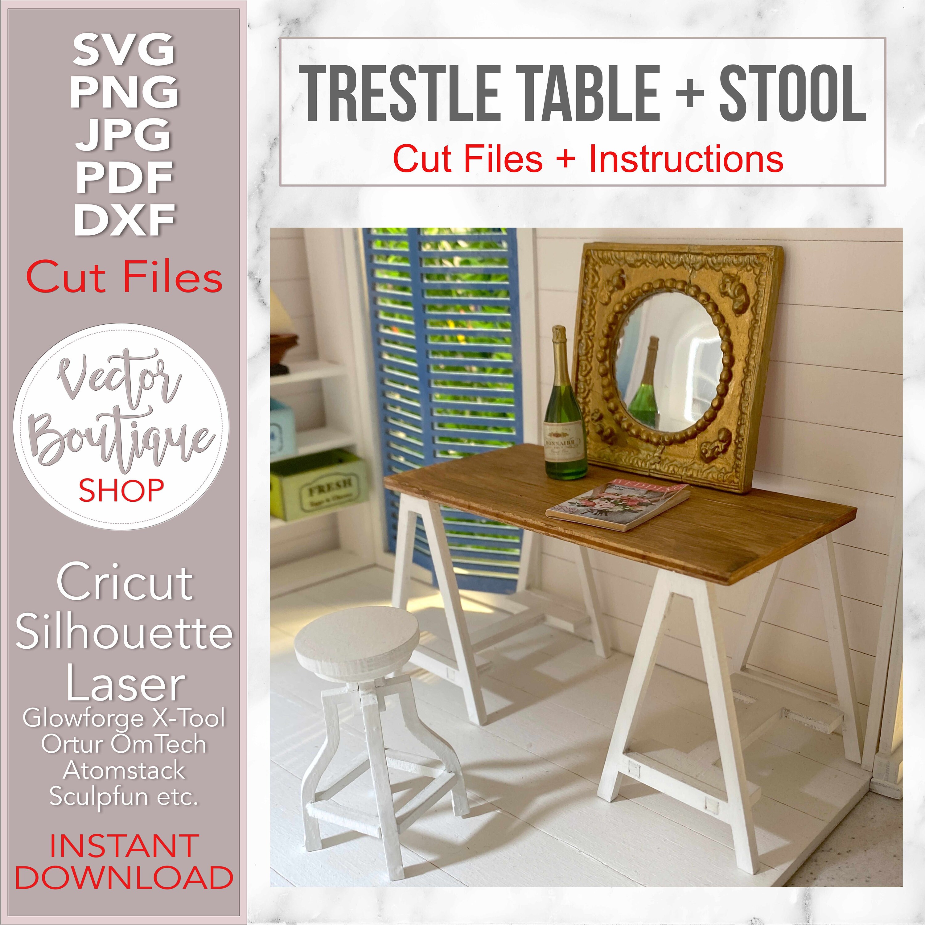Dollhouse Trestle Table and Stool SVG Cut Files Instructions PDF for ...