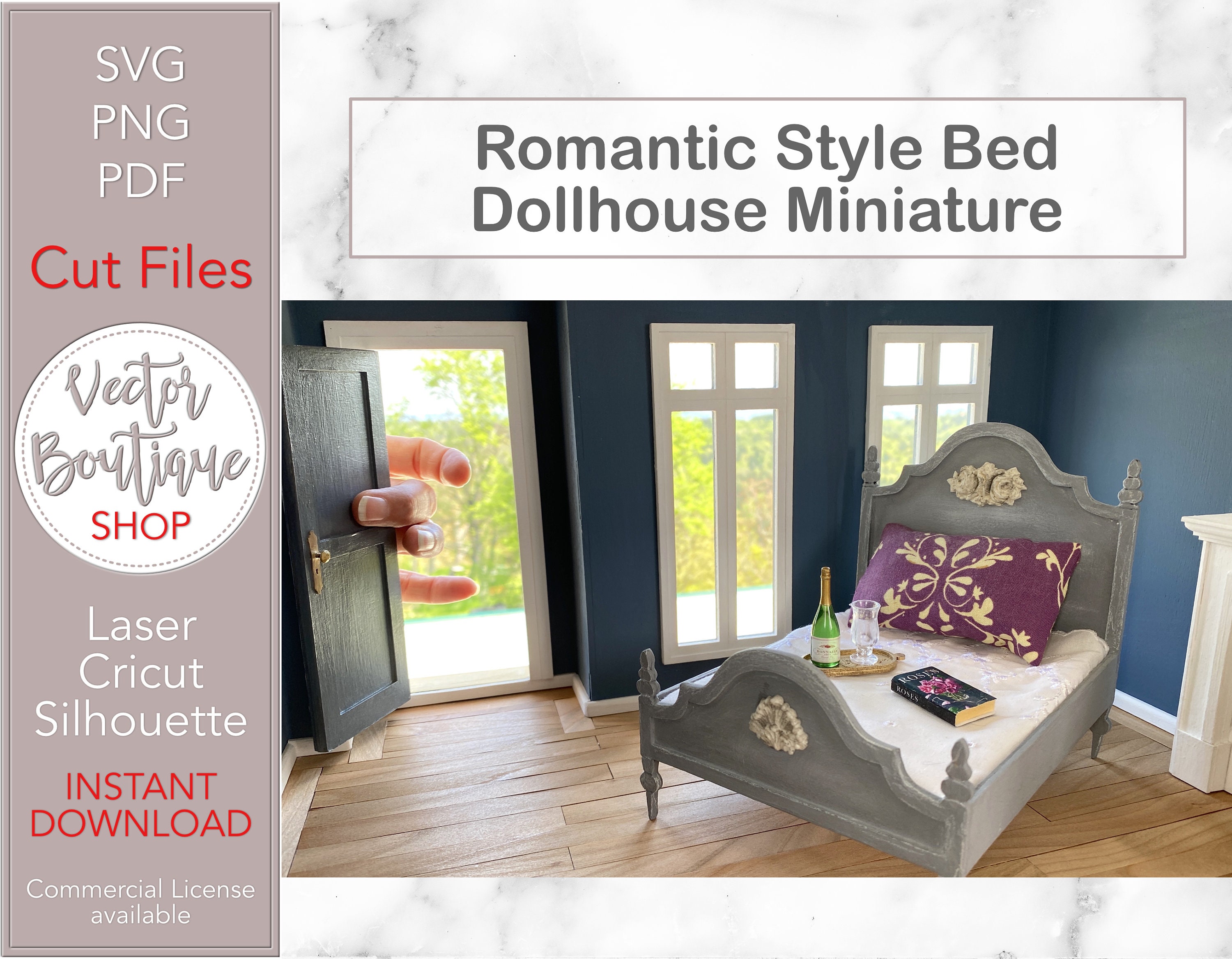 Dollhouse Miniature Romantic Bed SVG Cut Files - Etsy