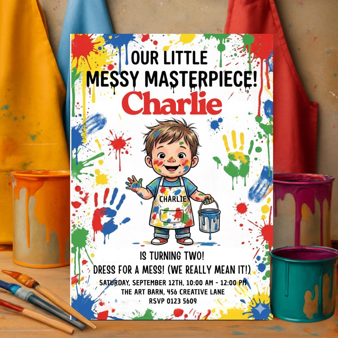 Editable Kids Art Party Invitation Messy Masterpiece Birthday Invite ...