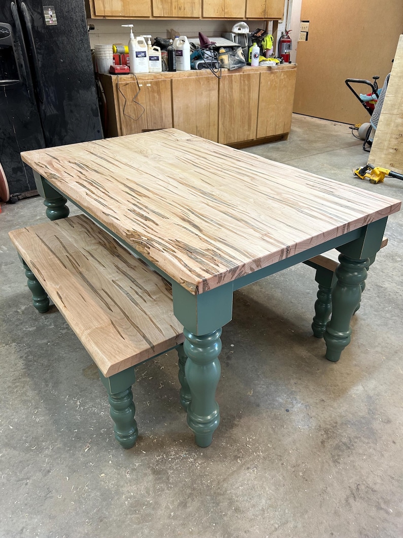 Farmhouse Turned Leg Table With an Ambrosia Maple Top - Etsy