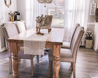 Chunky Turned Leg Farmhouse Table With Ambrosia Maple Top - Etsy