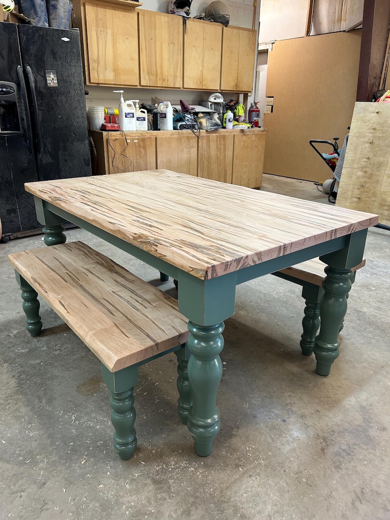 Farmhouse Turned Leg Table With an Ambrosia Maple Top - Etsy