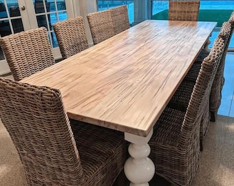 Chunky Turned Leg Farmhouse Table With Ambrosia Maple Top - Etsy