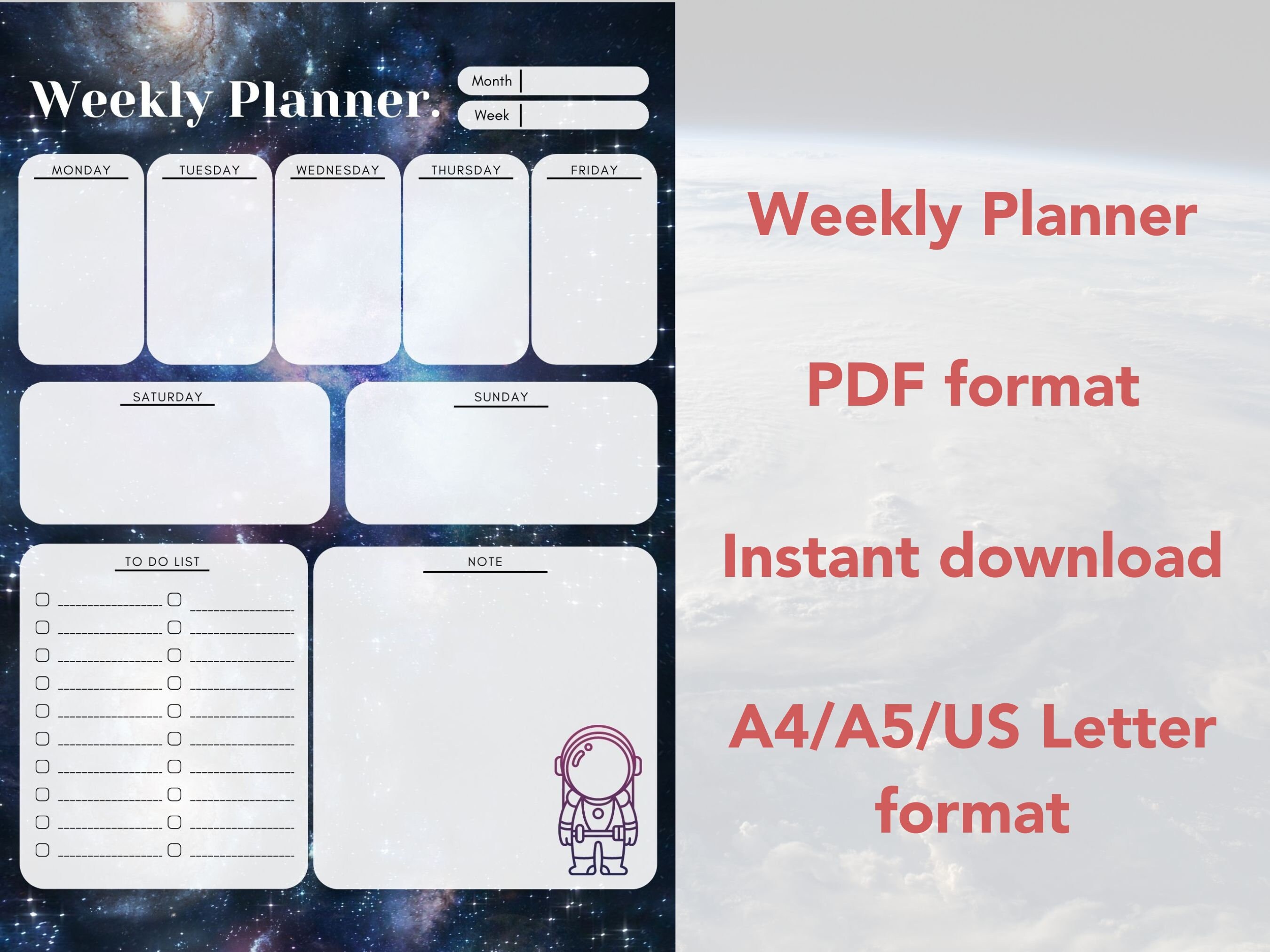 Space Themed Printable Daily and Weekly Planner Astronaut Theme ...