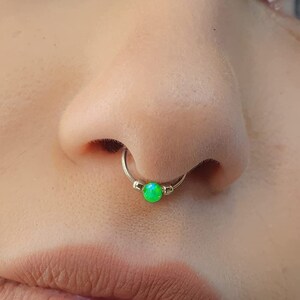 Silver Septum Ring Green Opal Septum Ring 20 Gauge Septum Piercing ...