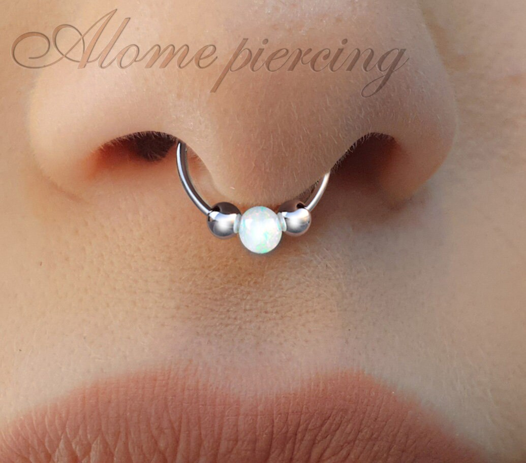 Silver Septum Ring White Opal Septum Ring 20 Gauge Septum - Etsy