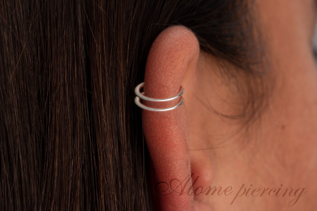 Tiny Silver Double Hoop Helix - Spiral Helix Ring 20 Gauge Snug Double ...