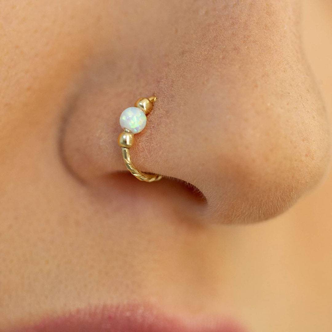 Tiny Opal Fake Nose Ring - Handmade 14k Gold Filled False Nose Ring ...