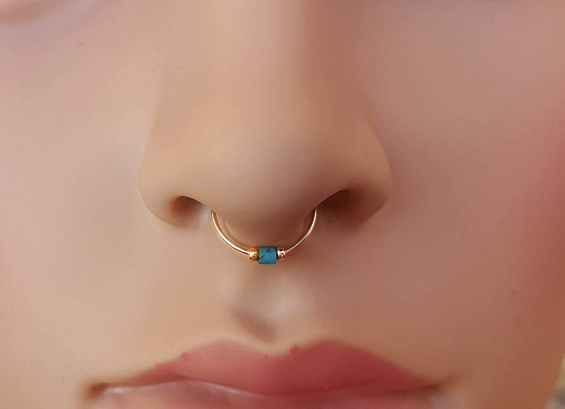 Septum Ring 24 Gauge Tiny Turquoise Septum Ring 14k Gold - Etsy