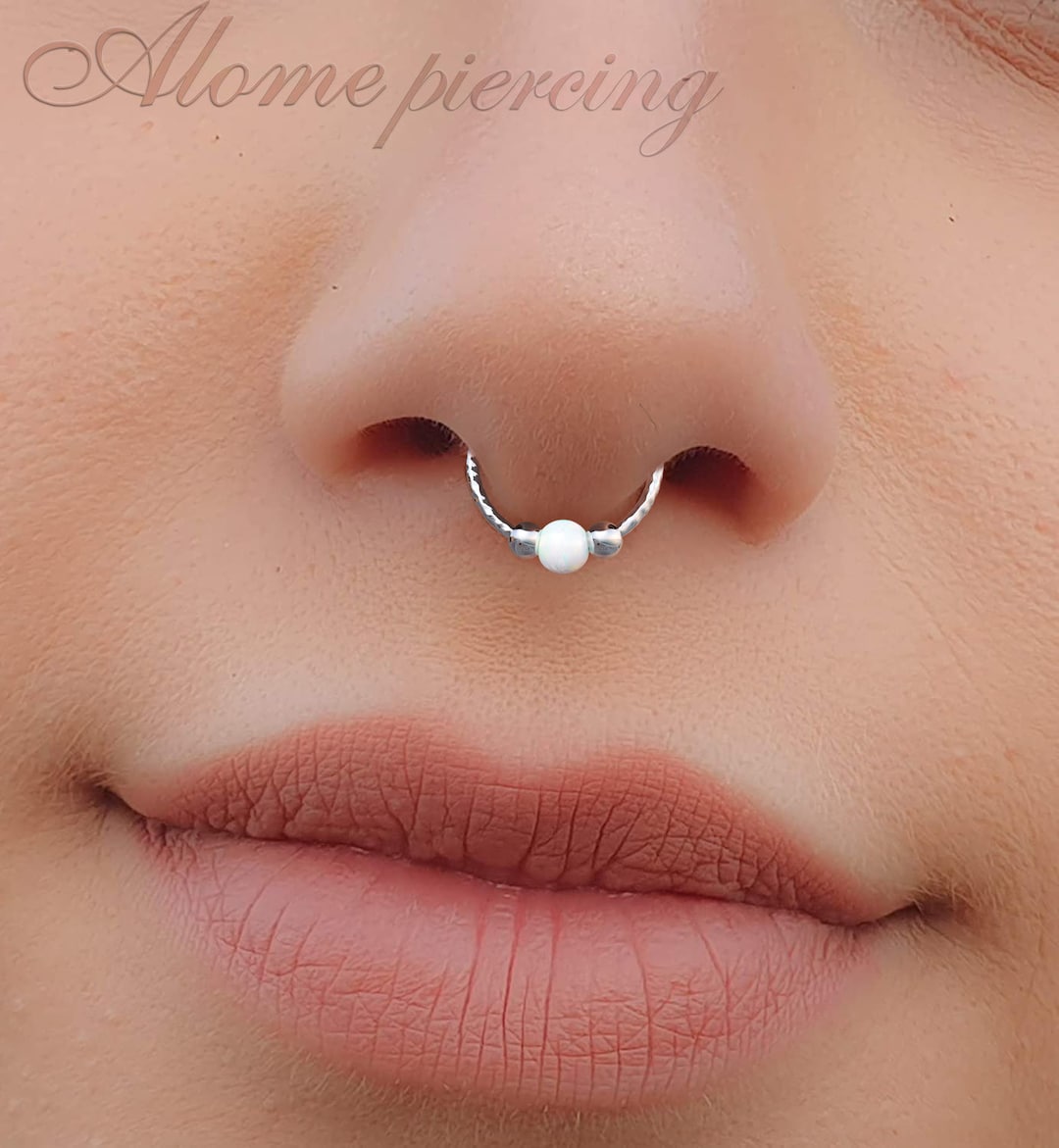 Clip on Fake Septum Piercing - Sterling Silver White Opal Faux Septum ...