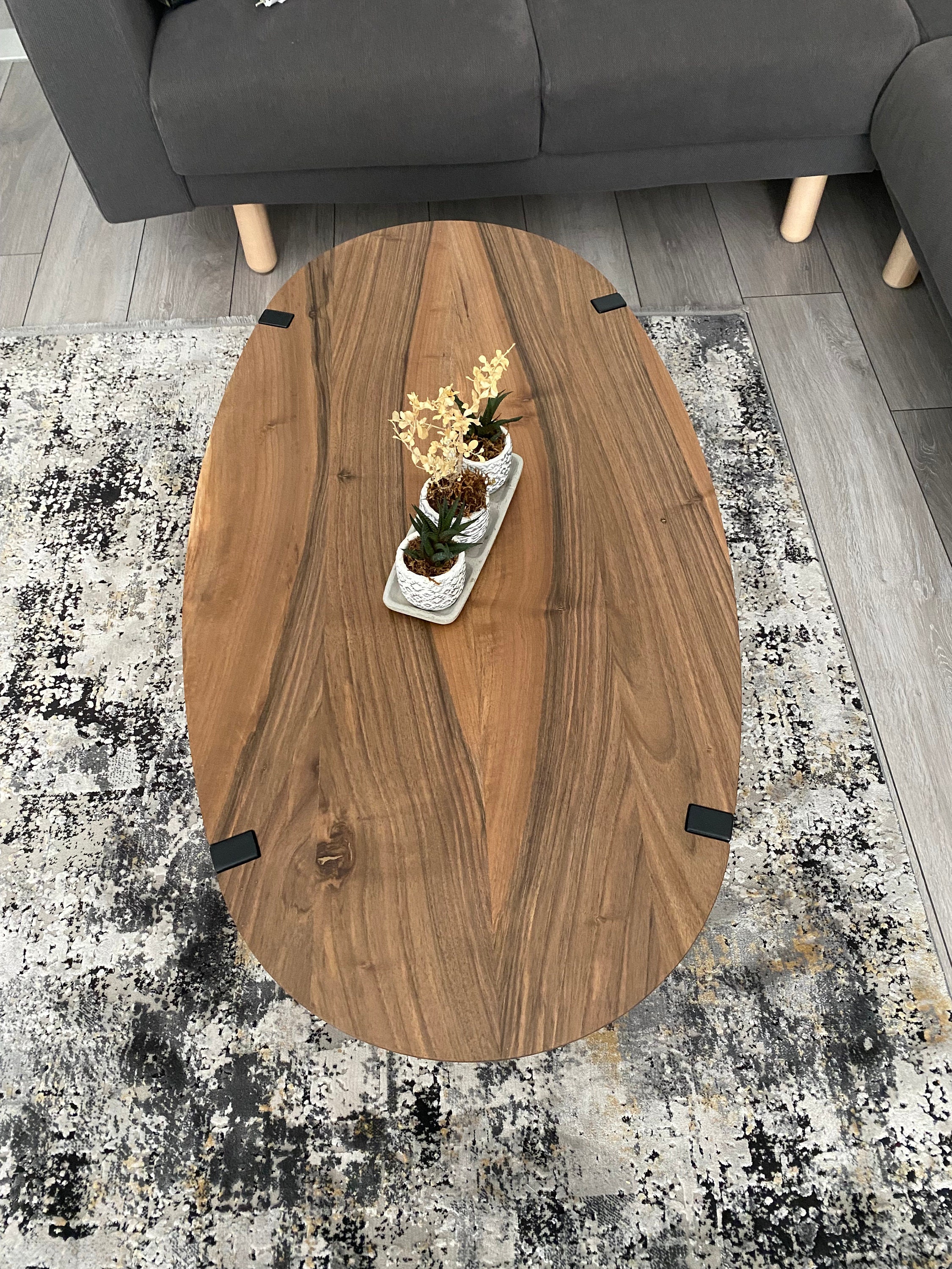 Unique Walnut Wood Coffee Table, Solid Walnut Wood Ellipse Coffee Table ...