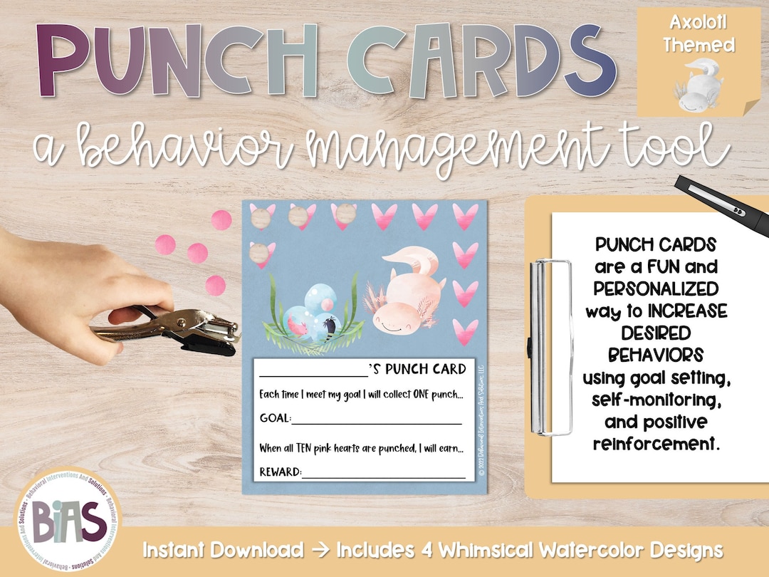 Punch Card Axolotl Theme Behavior Management Positive Reward Goal ...