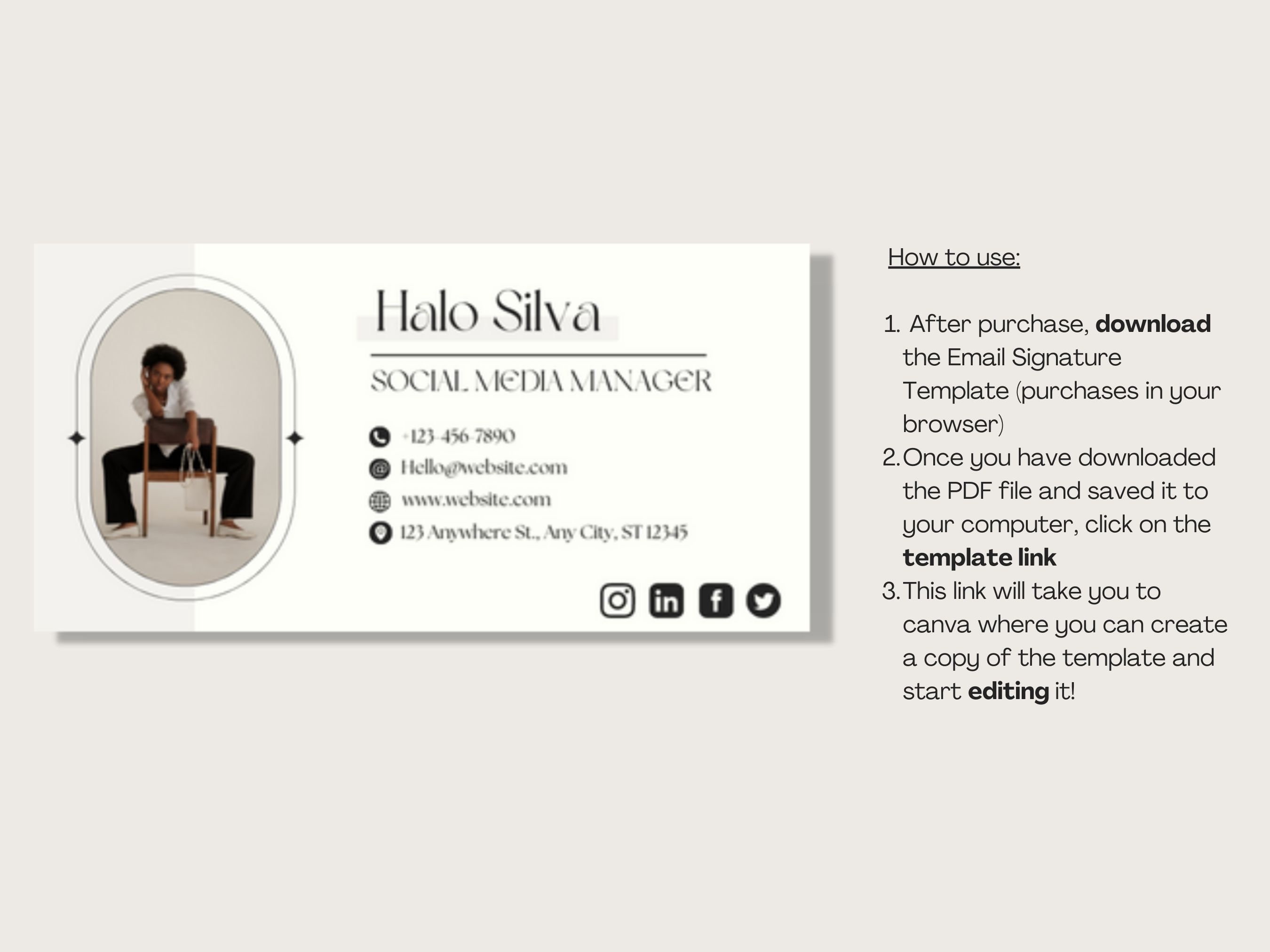 Email Signature, Editable Canva Template, Email Footer Design, Digital ...