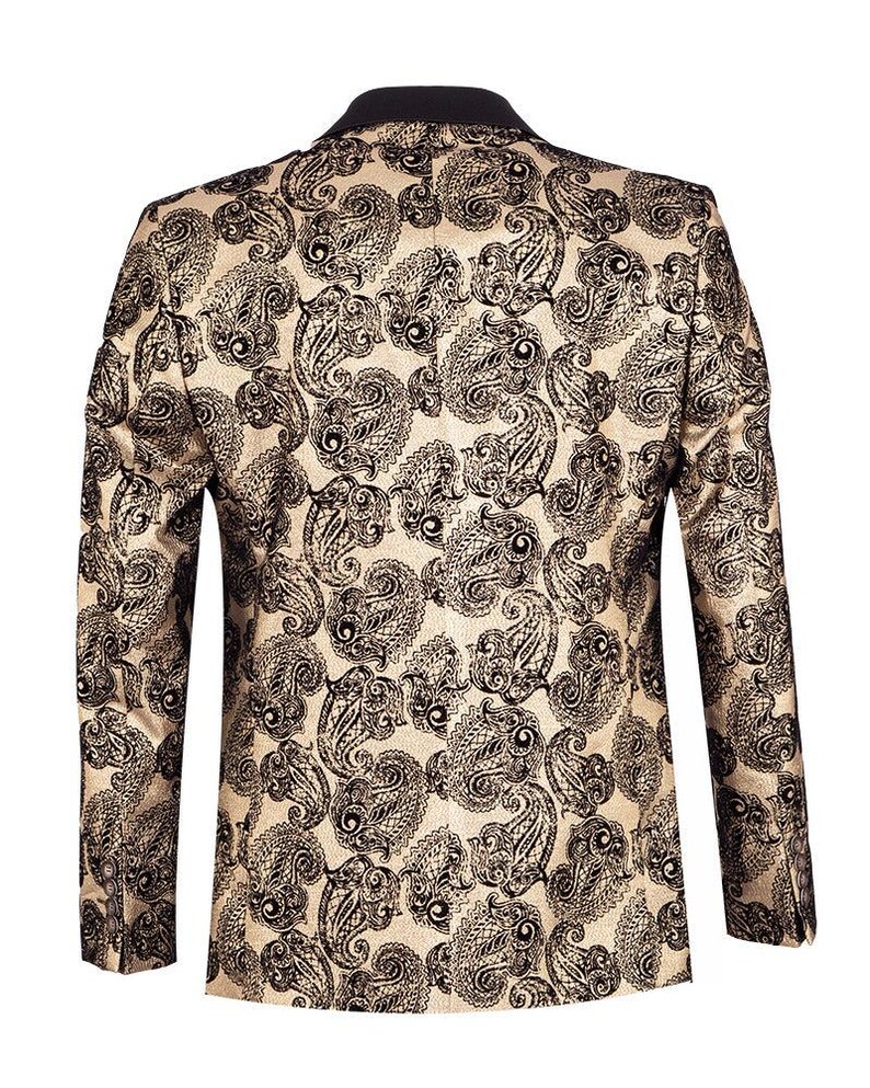 Gold Black Paisley Velvet Design Blazer With Contrasting Lapel Matching Bow Tie - Etsy