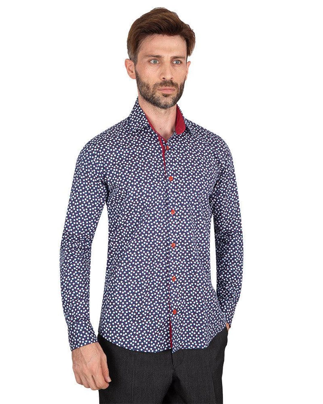 Red Mini Snowflake Print Men's Shirt - Etsy