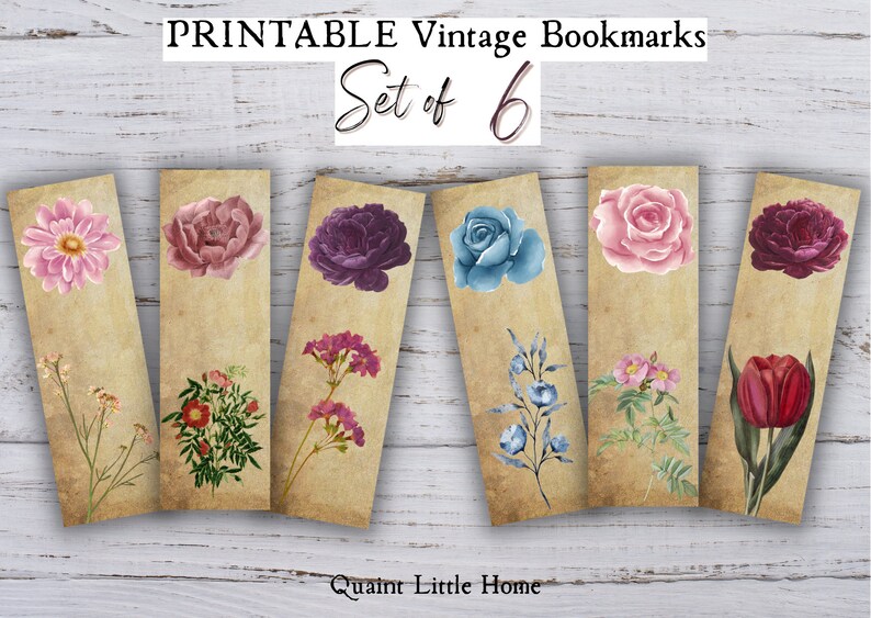 SPRING Bookmarks Printable Set of 6 Vintage Watercolor Flowers High ...