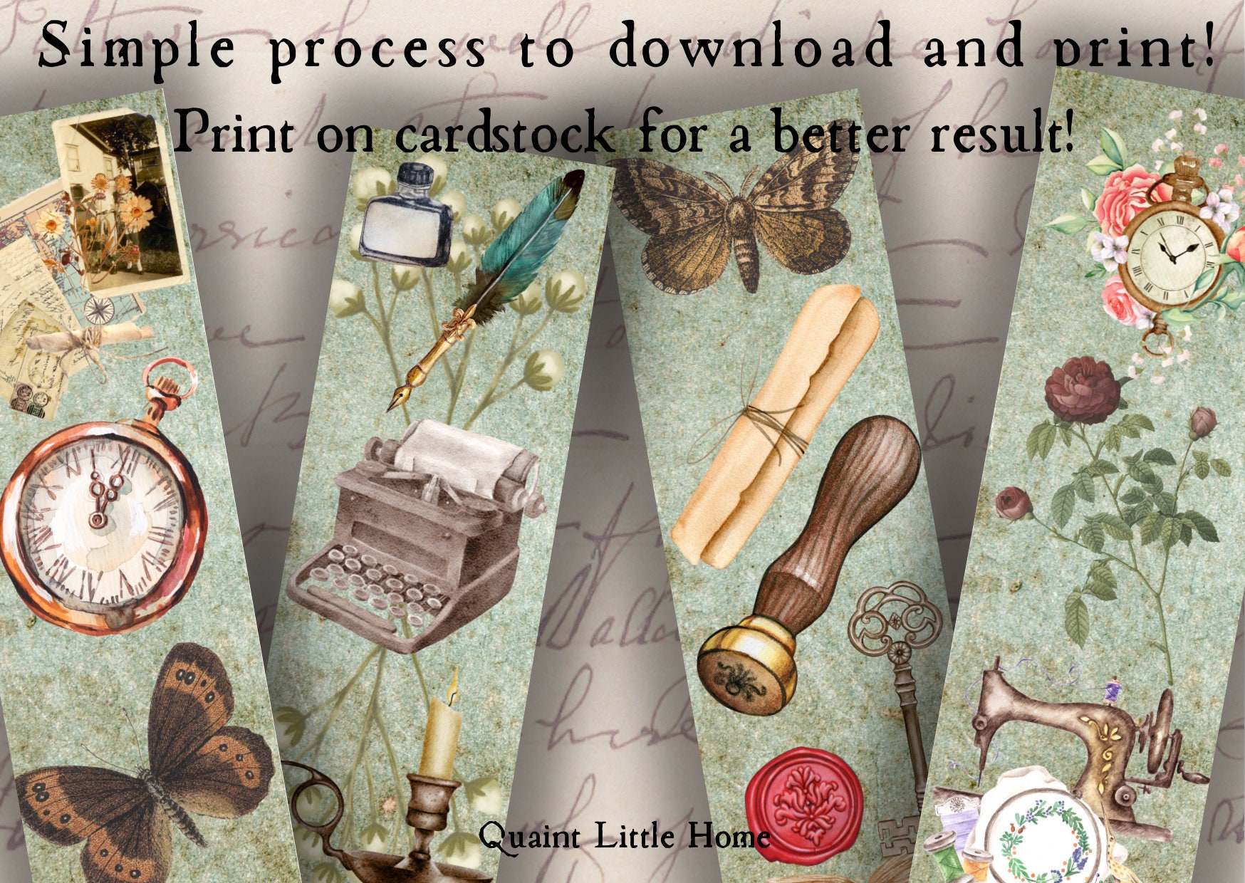 PRINTABLE Vintage Bookmarks Set of 4 High Quality A4 PDF Digital ...