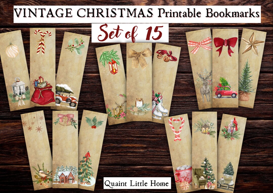 DIGITAL Vintage Christmas Bookmarks Set of 15 Printable Watercolor ...