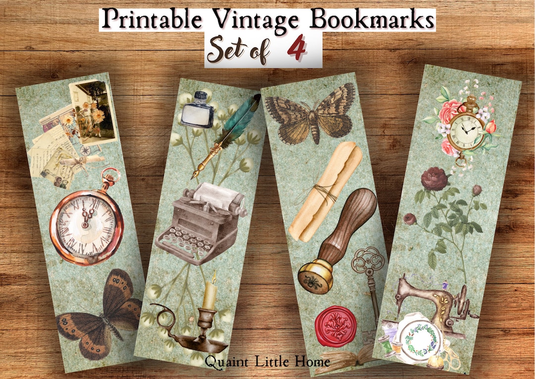 PRINTABLE Vintage Bookmarks Set of 4 High Quality A4 PDF Digital ...